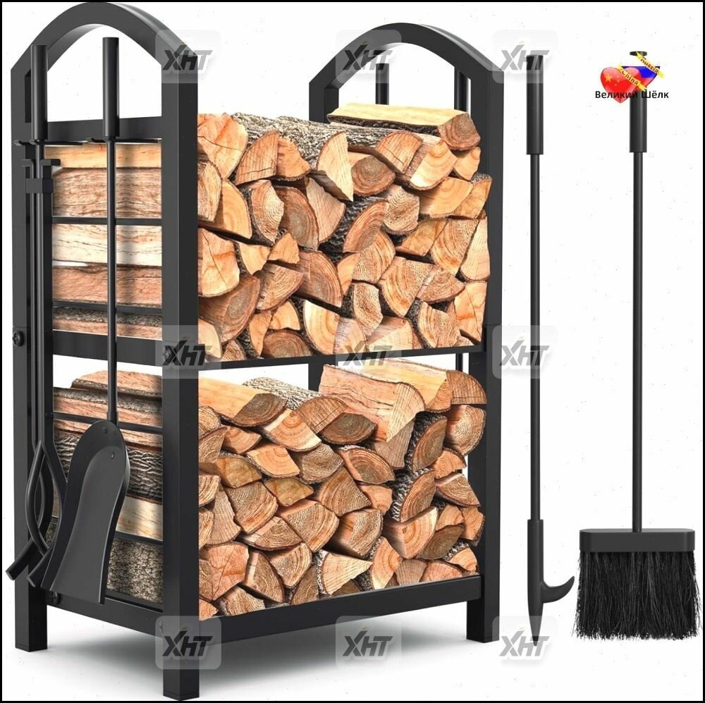 Эксклюзивная подставка для дров в стиле лофт с каминным набором металлическая 74 см для печи и бани 2402522