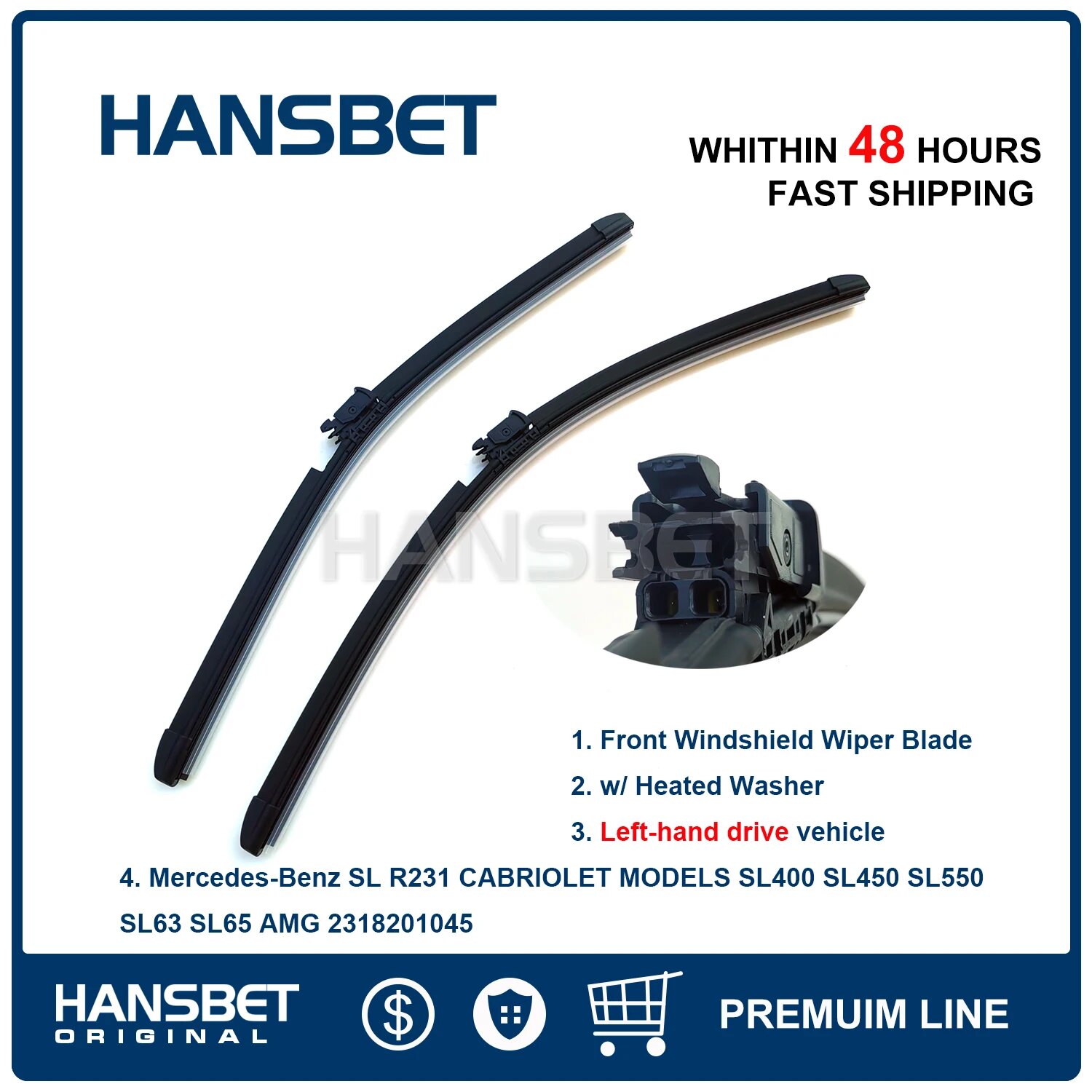 Комплект щеток стеклоочистителя переднего стекла с подогревом для Mercedes SL400 SL450 SL550 LHD 2318201045 HANSBET