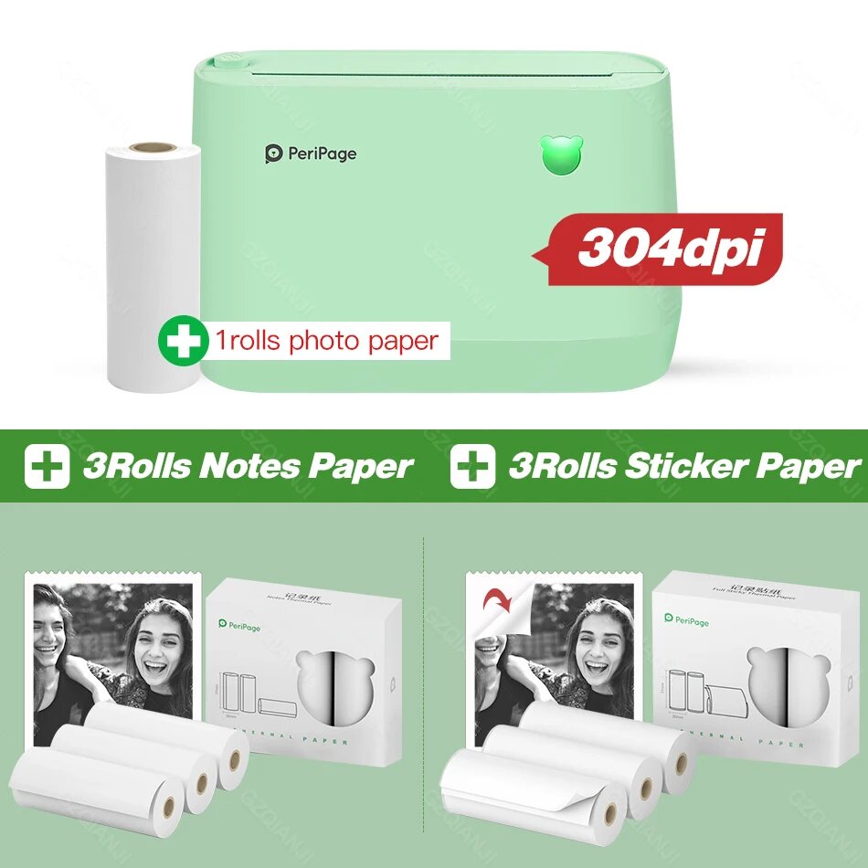 Термопринтер PeriPage A9/A9s/A9Pro белый Зеленый, A9Pro 3Notes3Sticker