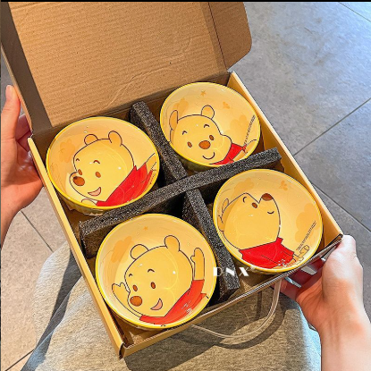 Набор мисок MINISO "Лило и Стич", Медвежонок. 4 шт, глянцевый фарфор, термостойкость до 100 °C