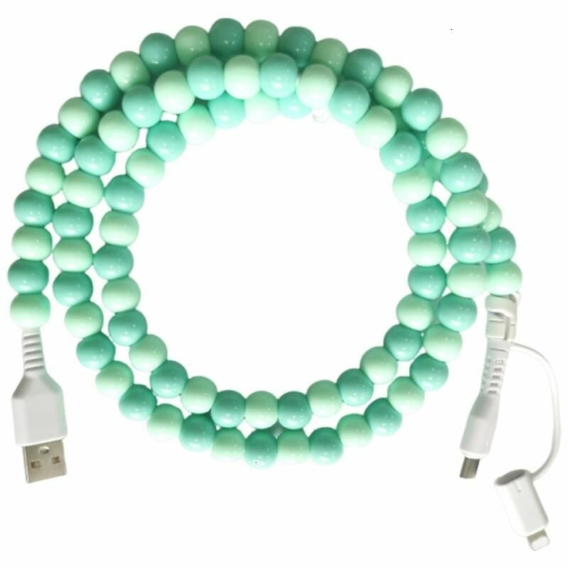 Бисерный кабель для передачи данных "два в одном" ручной работы с красочным жемчугом быстрой зарядки-светло-зеленый плюс зеленый