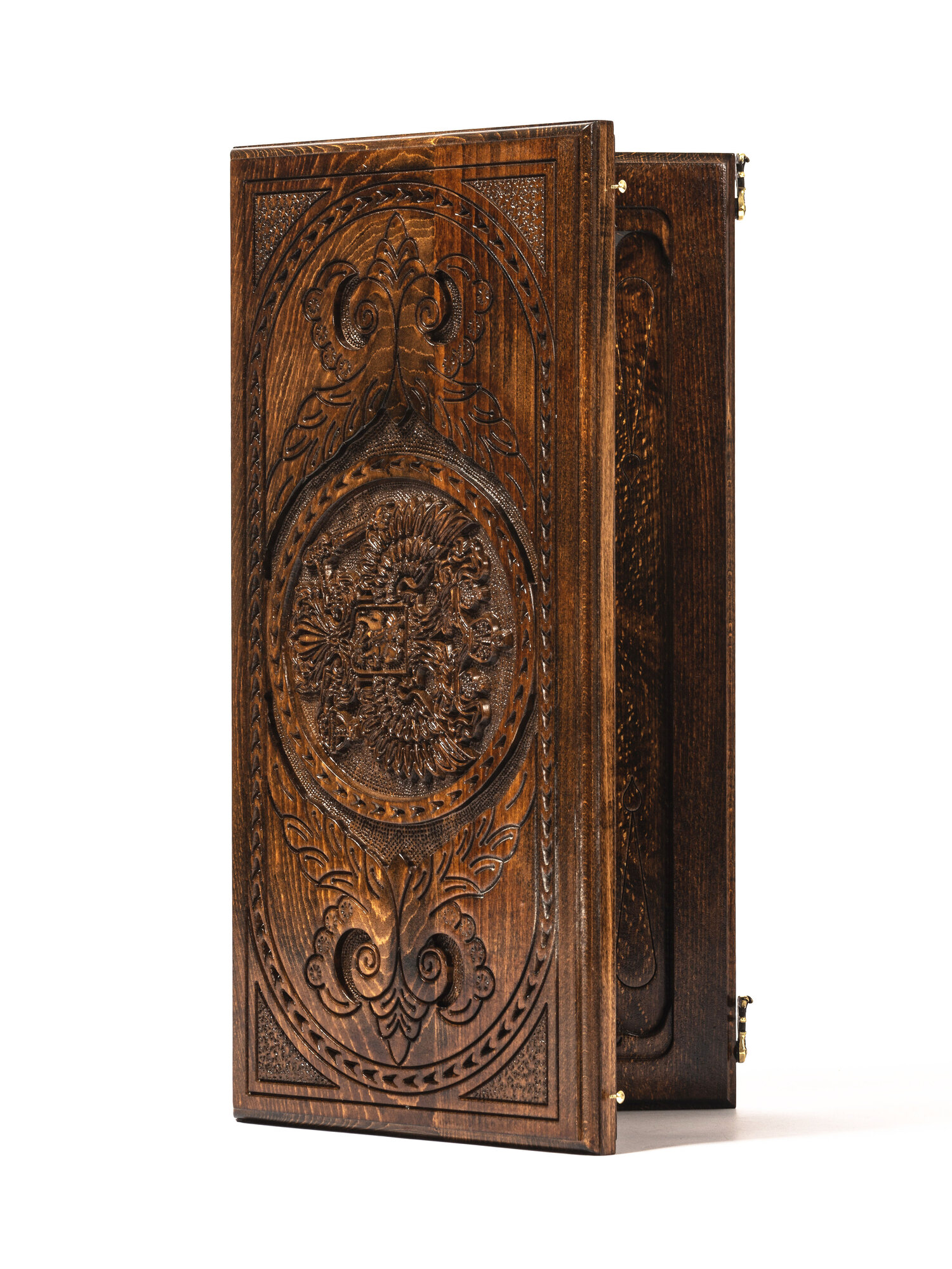 Нарды деревянные подарочные с чехлом Герб РФ 50 см из массива бука