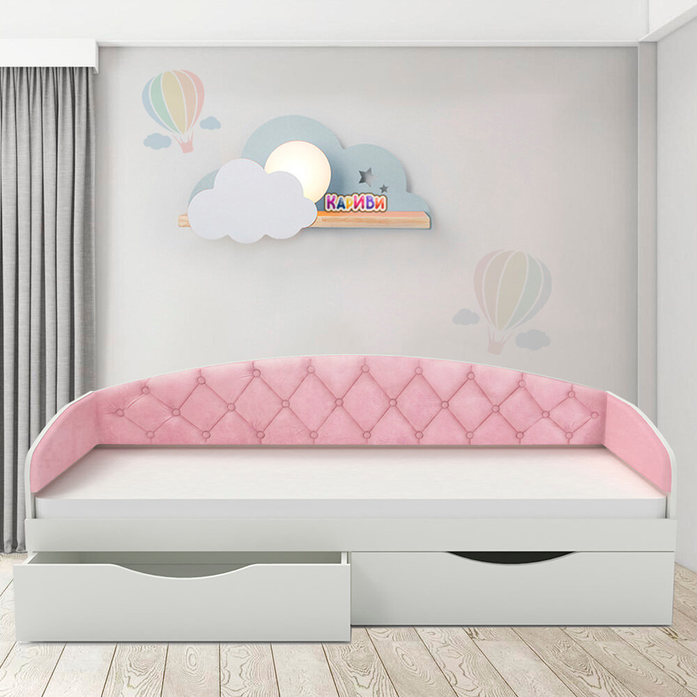 Кровать односпальная Беллуччи с каретной стяжкой 80х190 Белый Розовый