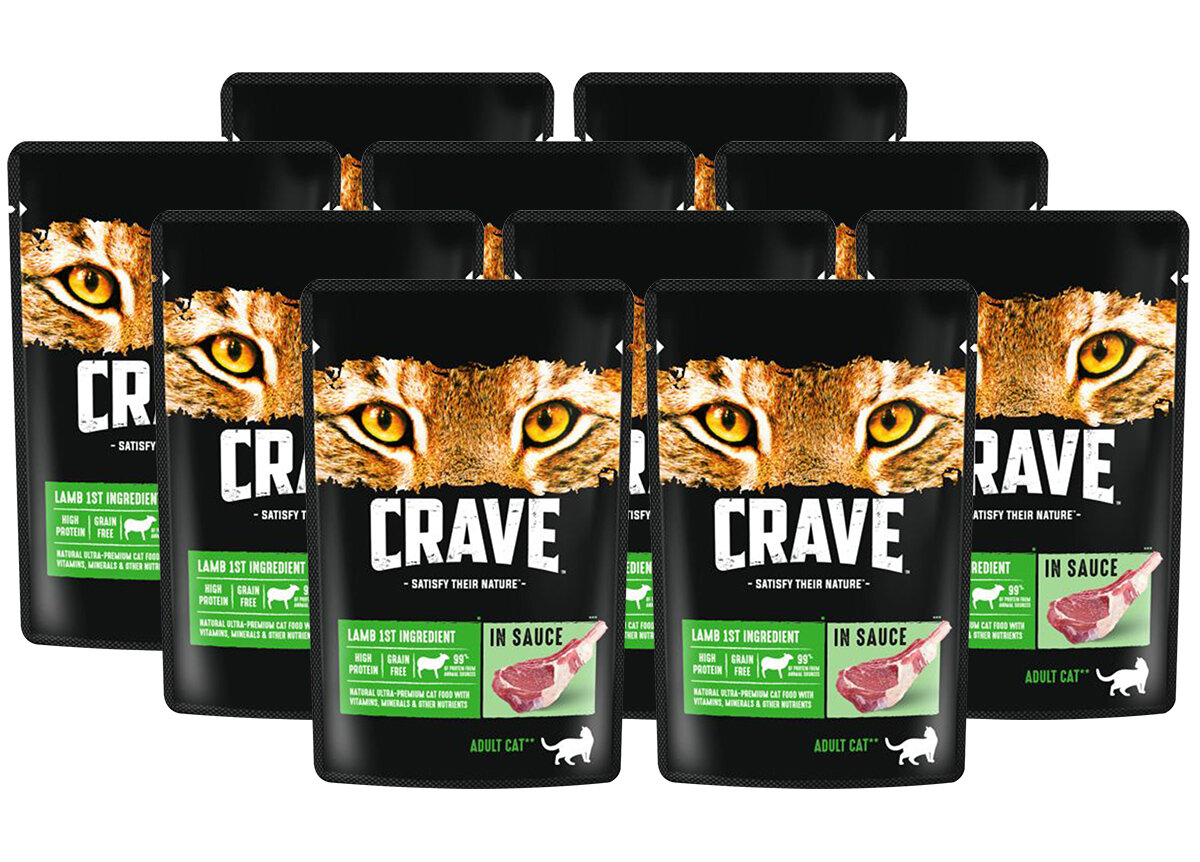 Корм влажный Crave для взрослых кошек, ягненок в соусе, 70 г х 10 шт
