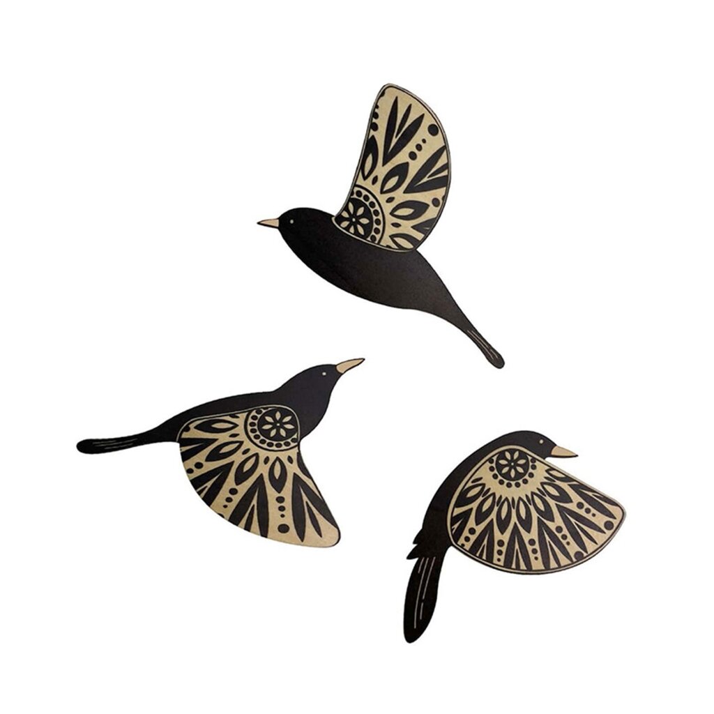 Набор из 3 деревянных птиц, настенные украшения для офиса и кухни, ручная работа, элегантный декор
