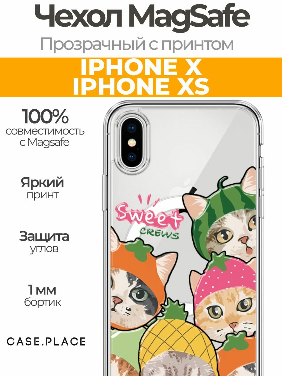 Чехол на Apple iPhone X/XS (Айфон X/XS) MagSafe с магнитом и принтом Сладкие растения
