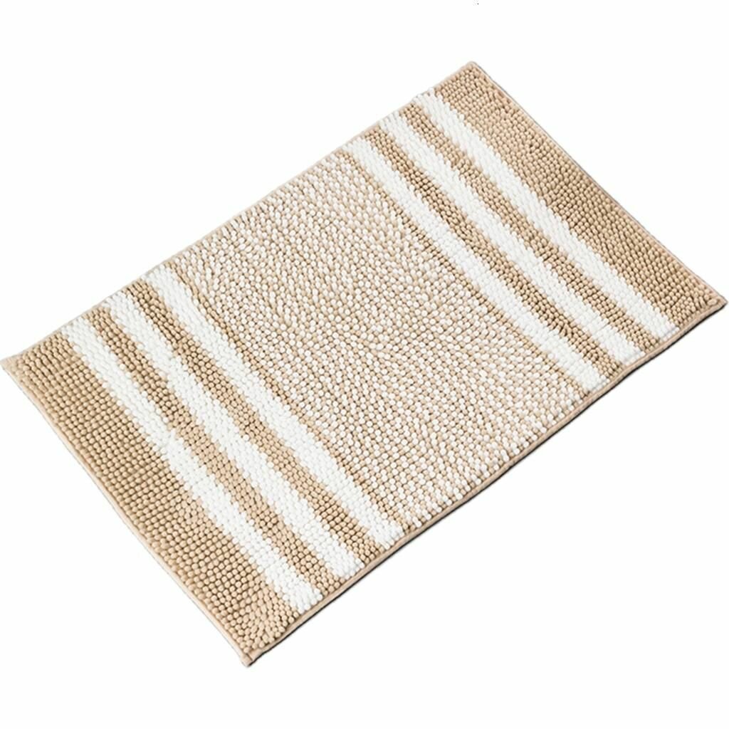 Двухцветный коврик из катионного шенилла для спальни, полосатый ковер для ванной-400 мм x 600 мм-хаки