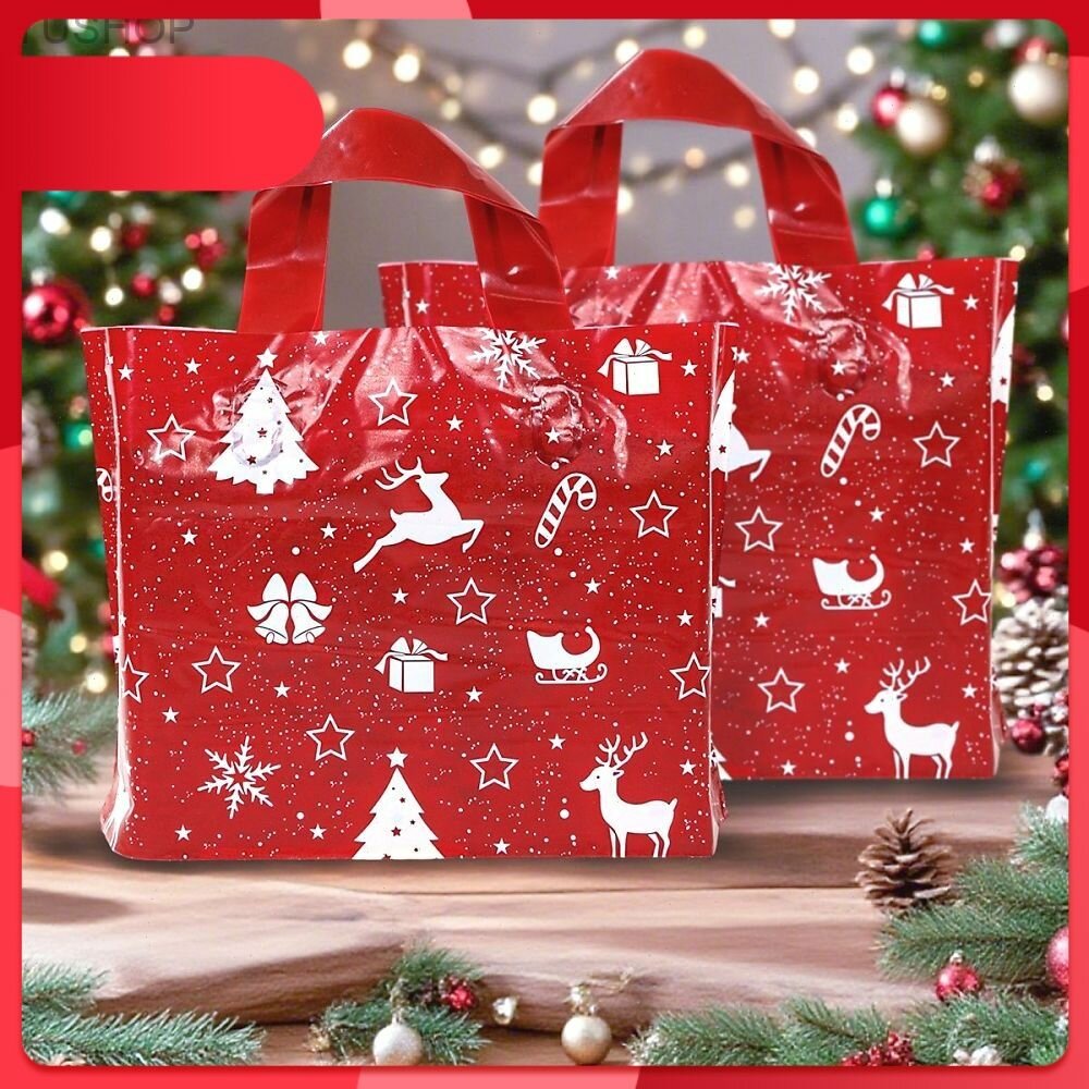 Рождественская пластиковая сумка с красным дном 30*20см, 10шт