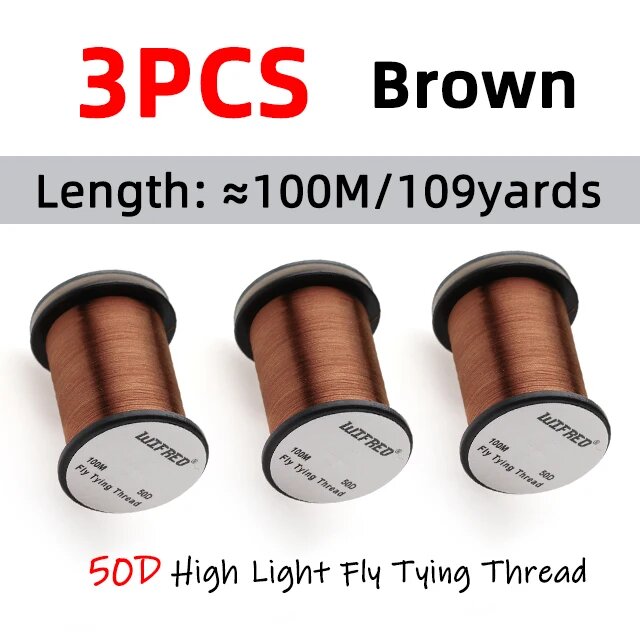 Wifreo нить для вязания мух 50D набор из 3 катушек Коричневый, 3pcs brown