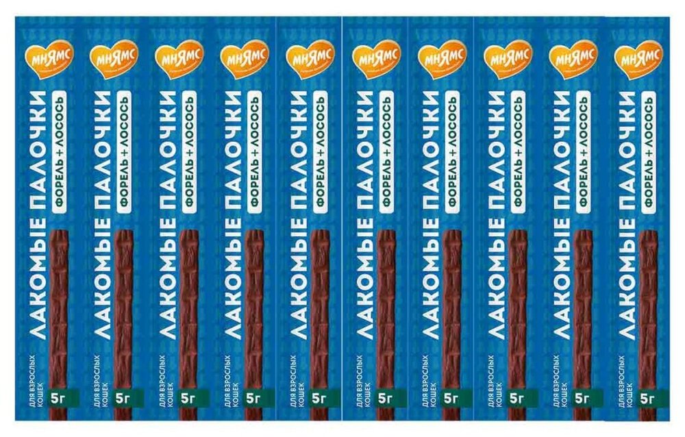 Лакомство для кошек Мнямс лакомые палочки для кошек с форелью и лососем 10х5 г