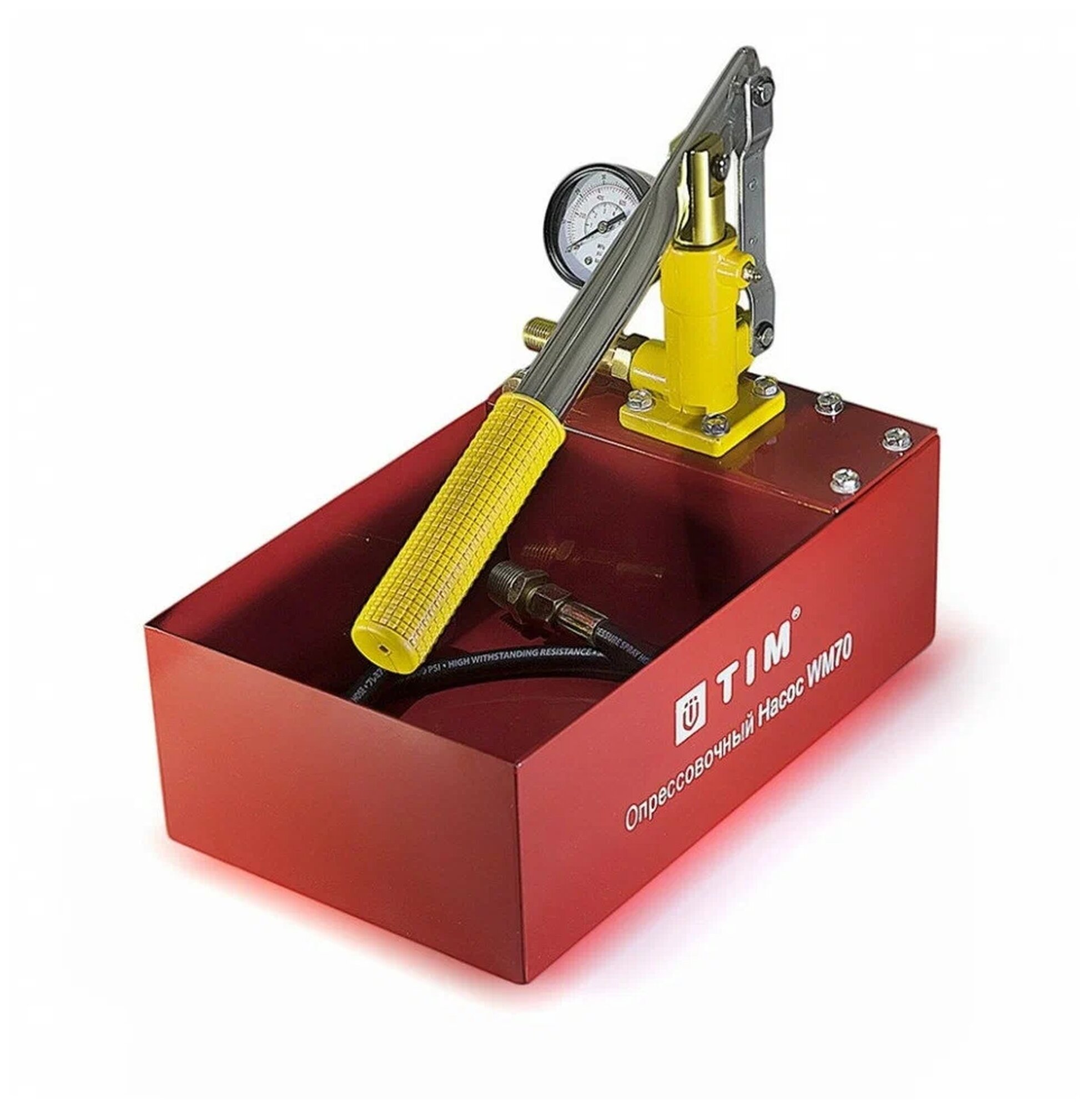 Насос опрессовочный TIM WM-70, ручной, 5 л, 60 бар, цвет красный