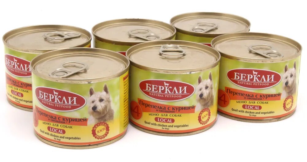 Консервы для собак Беркли №4 перепелка с курицей и овощами 6 шт по 200 гр, 1.2 кг