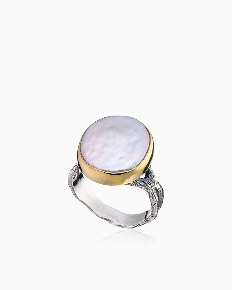 Кольцо, серебро, 925 проба, золочение, жемчуг