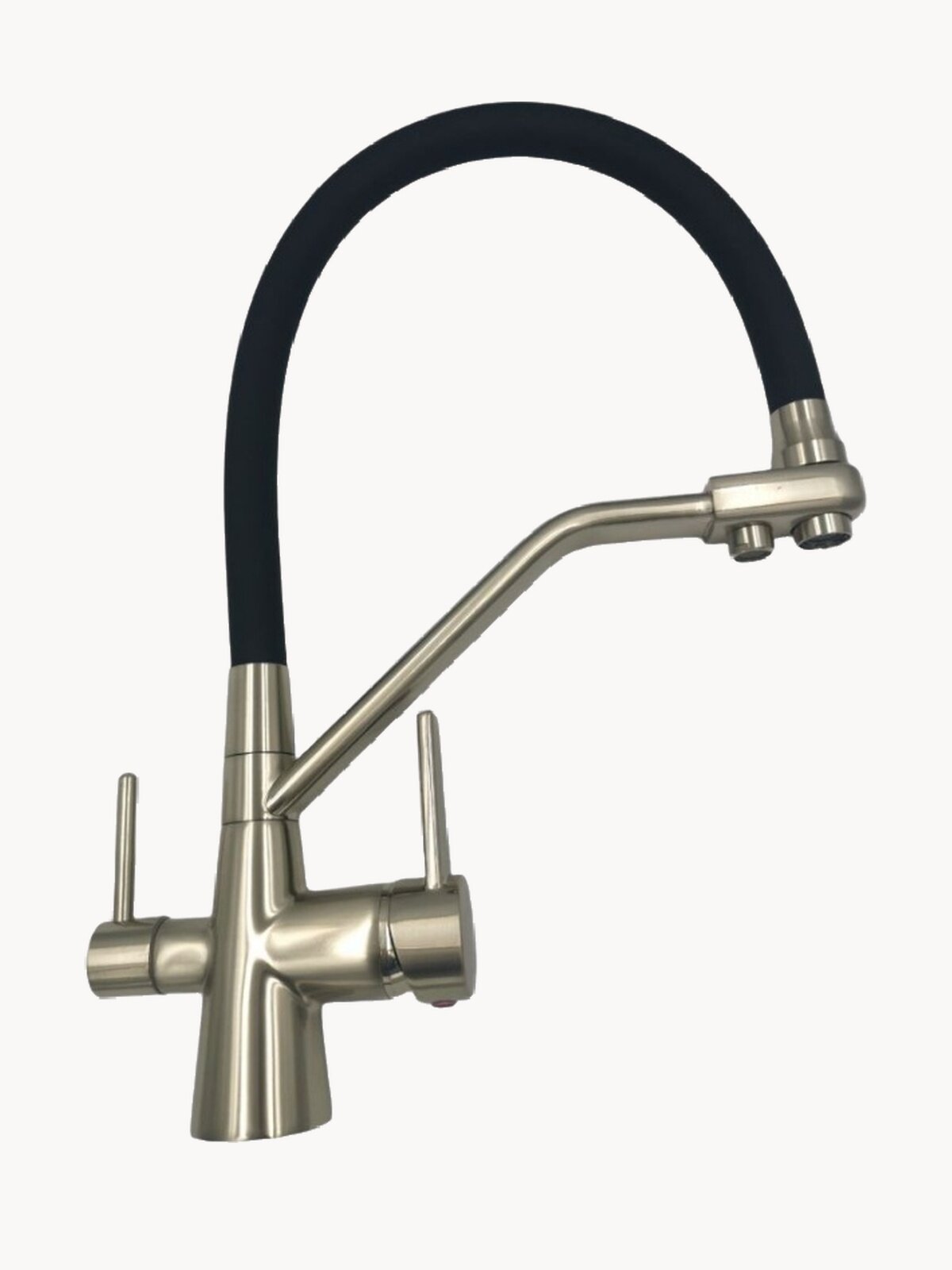 Смеситель для кухни с гибким изливом и фильтром, черно-серебристый