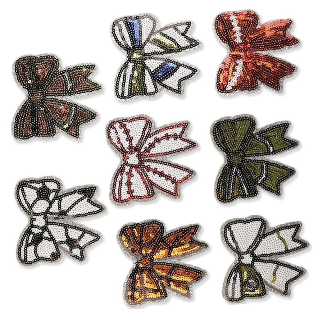 8 Шт Нашивки с Вышивкой Блестками И Бантом, Железные Нашивки, Ремонтные Нашивки, Банты, Швейные Нашивки для Джинсов, Сумка Для Одежды