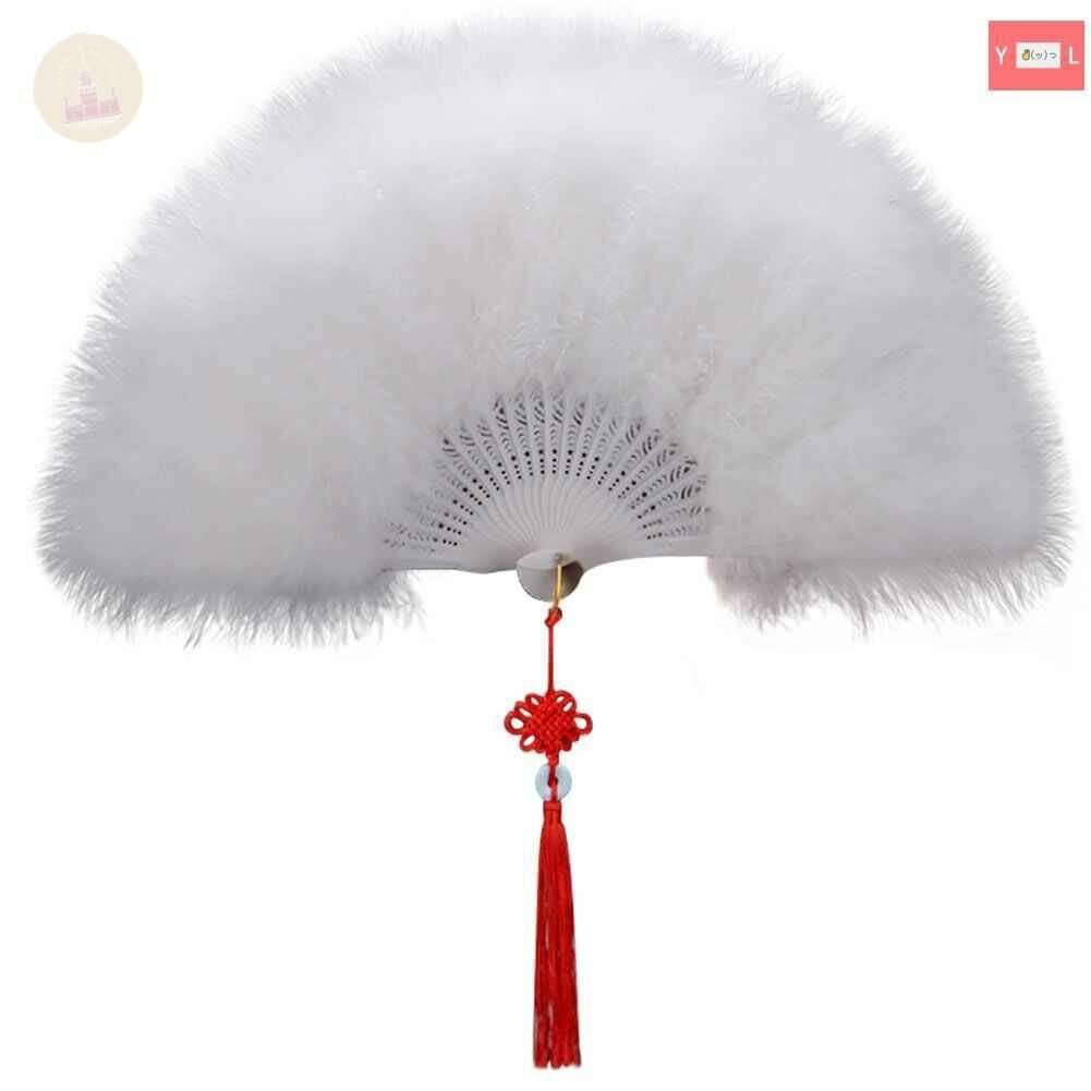 Изысканный пушистый веер из перьев, винтажный складной ручной веер, кружево с кисточкой