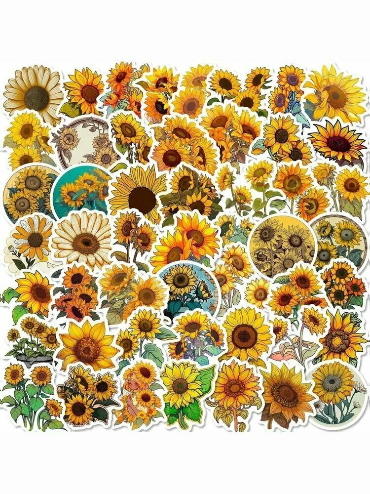 Мультяшные стикеры с подсолнухами, 50 шт