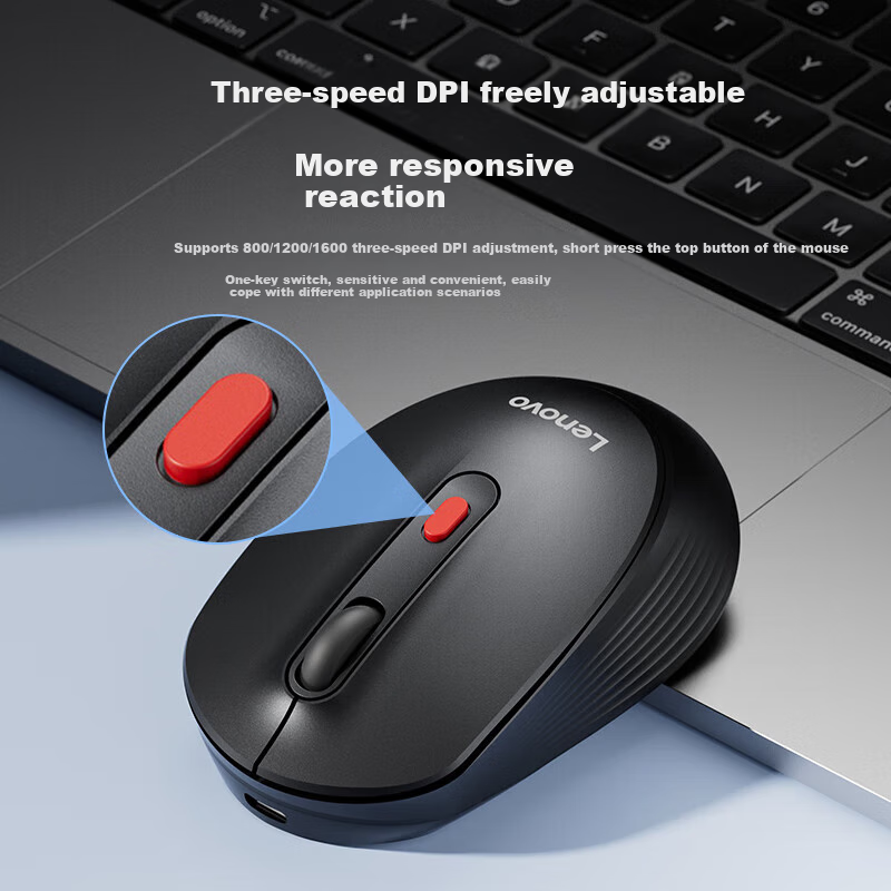 Lenovo Wireless Bluetooth Dual-mode Rechargeable Mouse Portable Office Mouse Ergonomic Design for Desktop All-in-One Laptop Tablet M28 Black