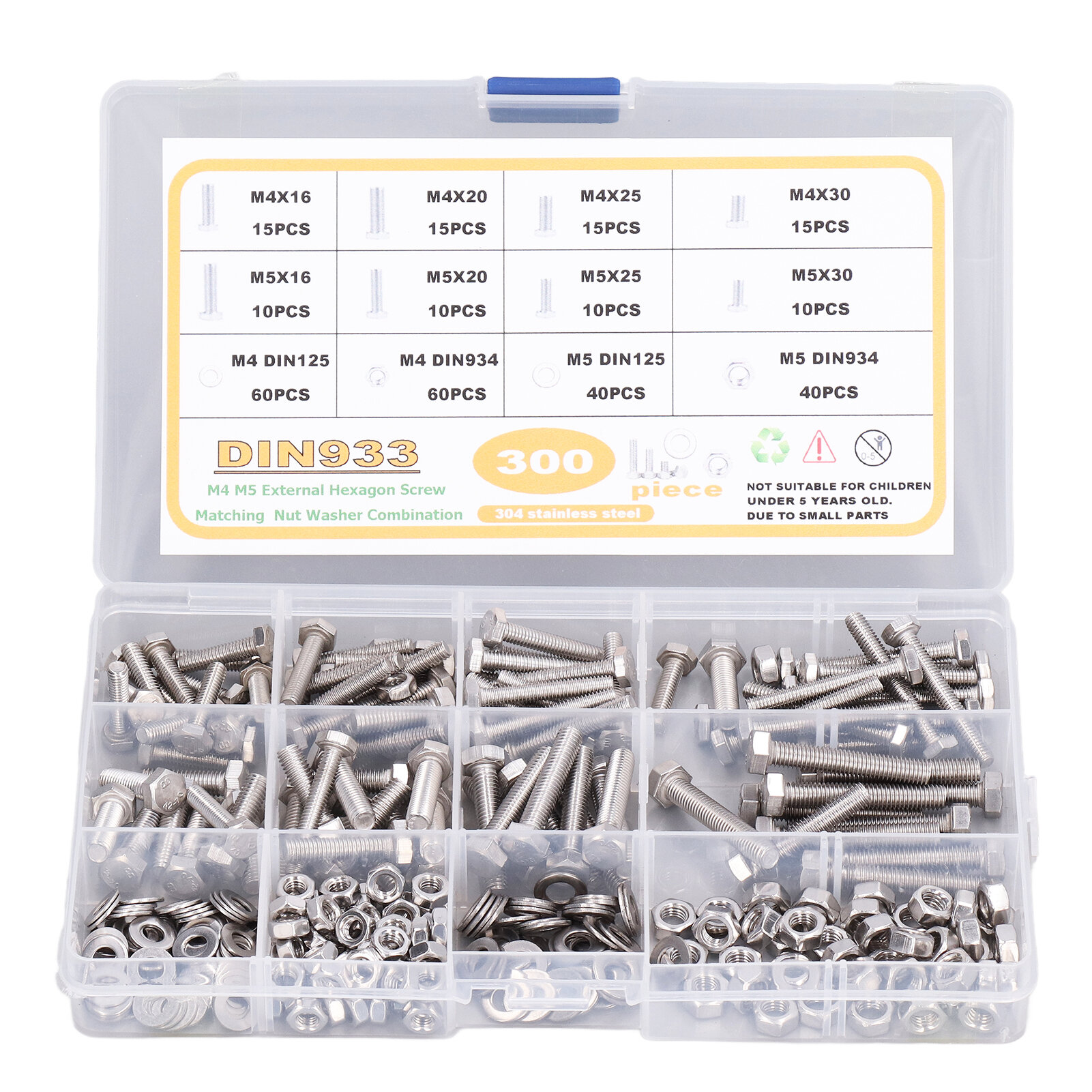 300pcs из нержавеющей стали M4 M5 DIN933 винтовые болты DIN934 Гайка DIN125 Шайба для ремонта мебели Механические приборы