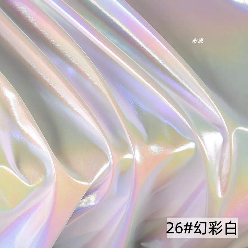 Голографическая белая ткань с золотой фольгой для пошива