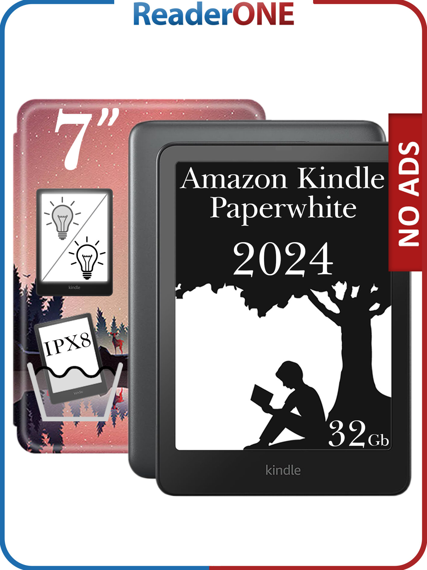 Электронная книга Amazon Kindle PaperWhite 12 2024 32Gb SE Metallic Black с обложкой ReaderONE Forest