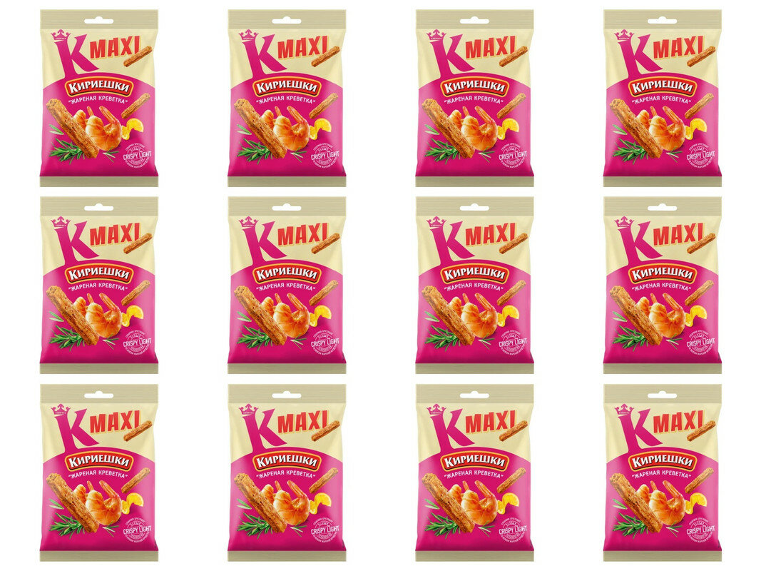 Кириешки Maxi, Сухарики со вкусом жареных креветок, 60 г, 12 шт.