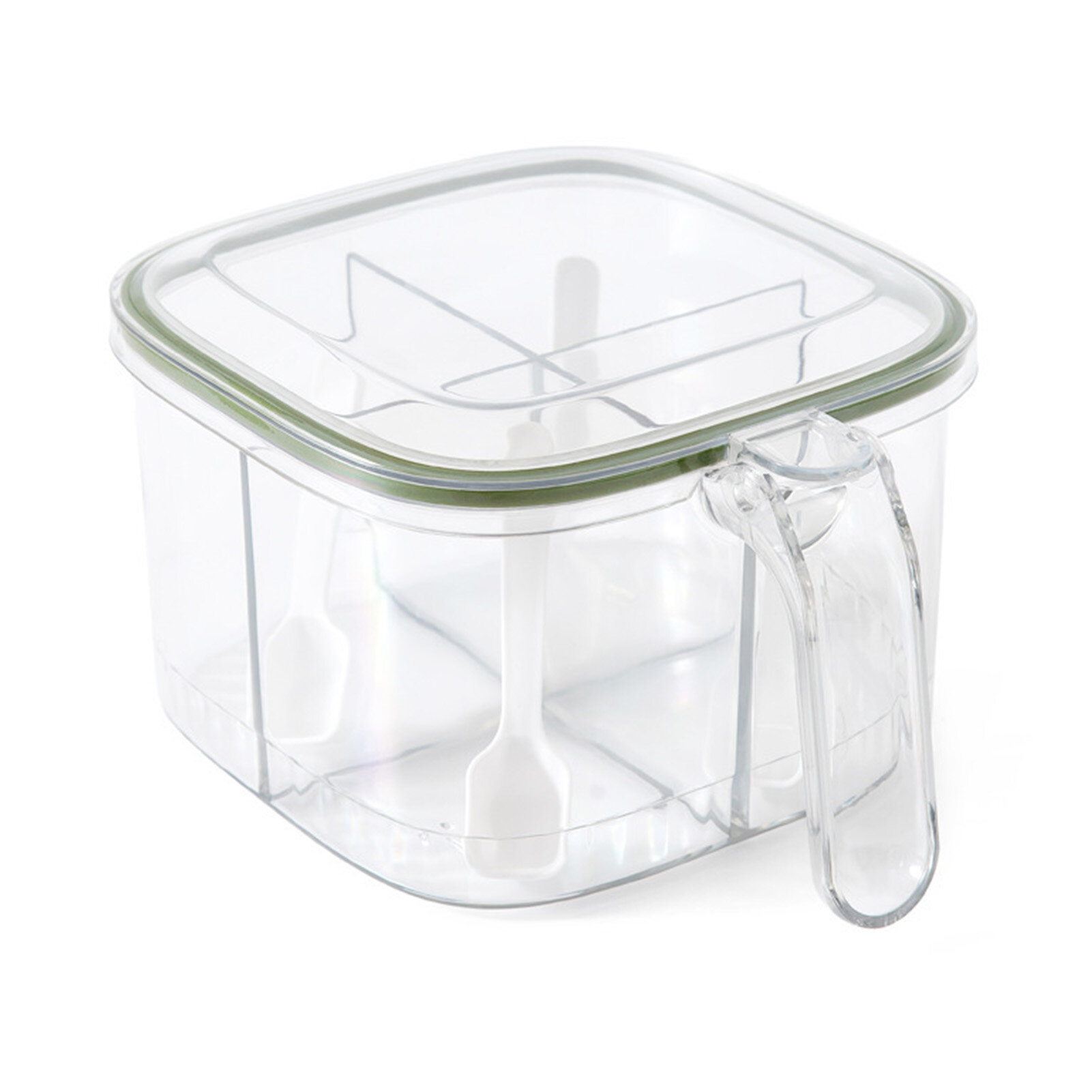 Seasoning Box 4 Compartment Transparent Spice Pot with Lid for Kitchen Salt Pepper Sugar Green