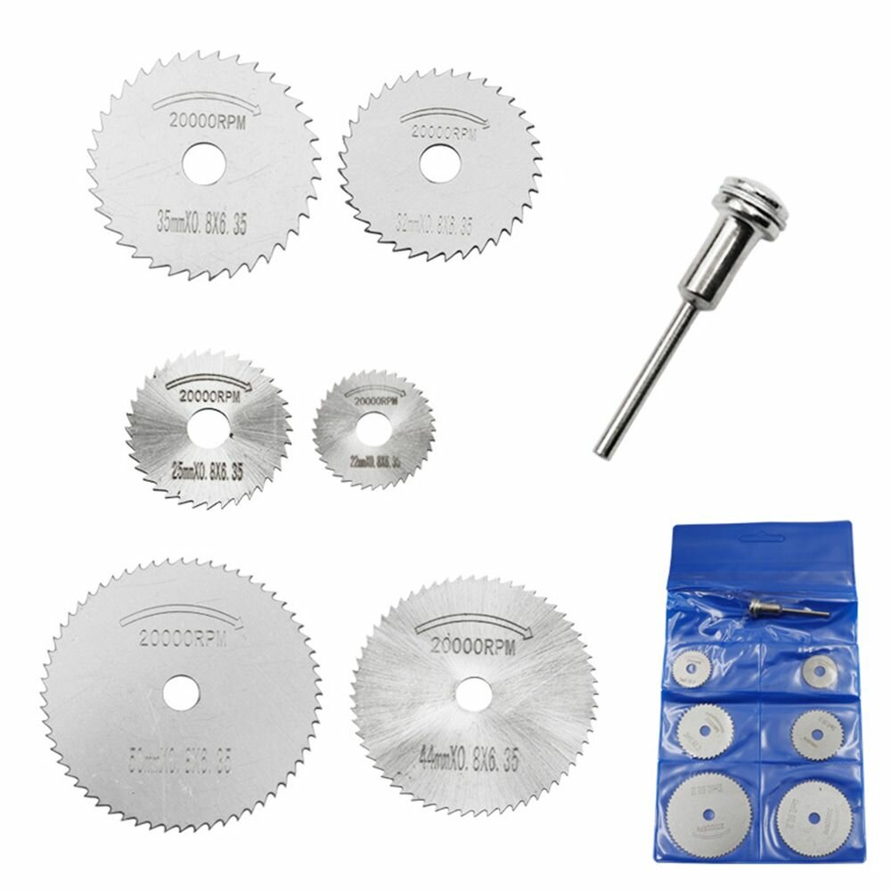 Набор из 6 циркулярных пильных дисков с удлинительным стержнем для резки дерева, пластика и металла