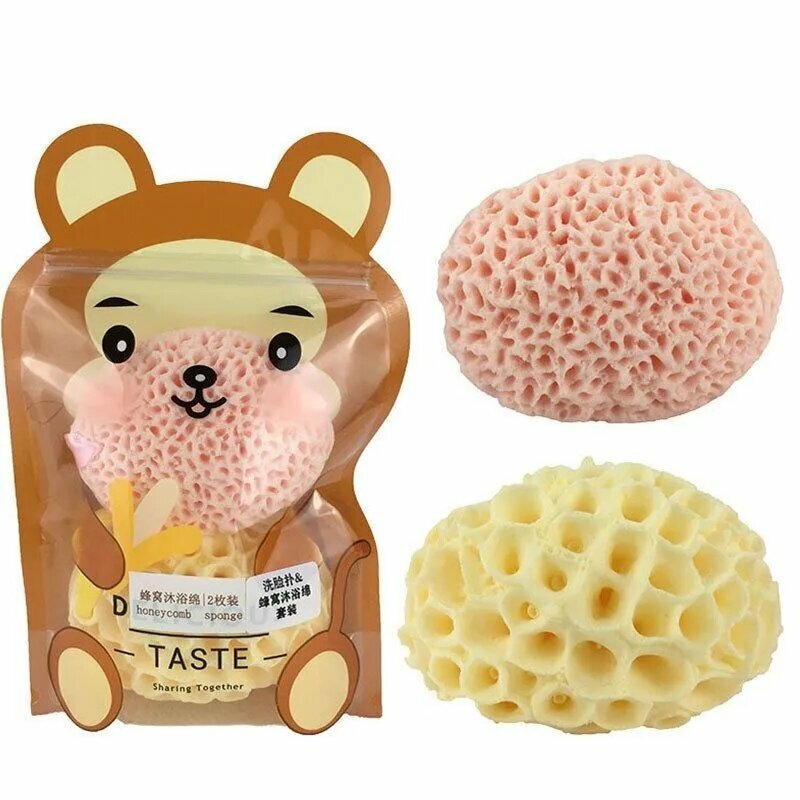 Губка-мочалка, детская, для нежного очищения, желтая/розовая