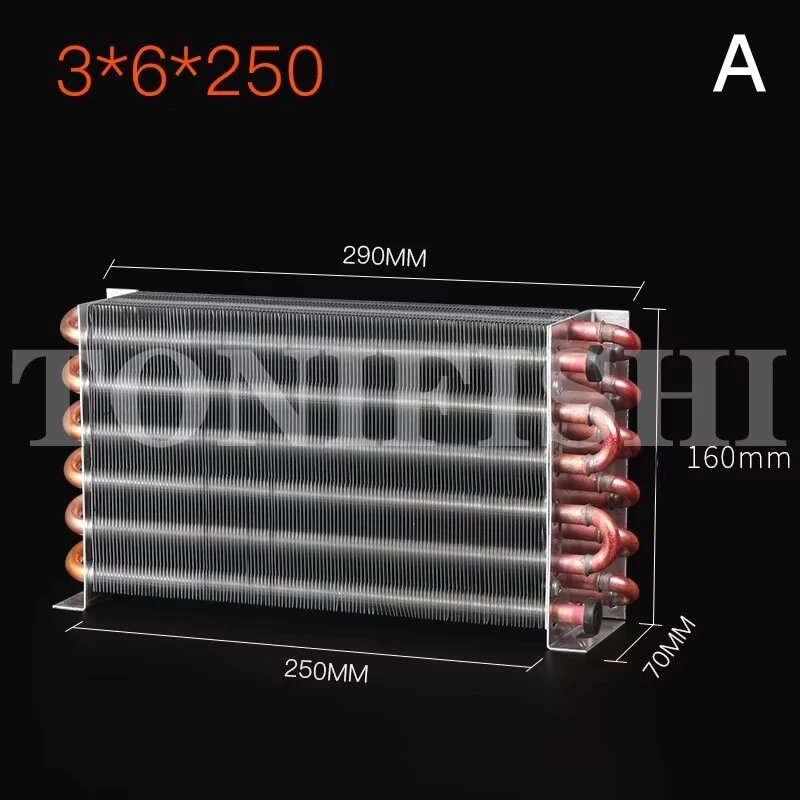 Маленький конденсаторный испаритель медная трубка радиатора, алюминиевый ребристый компьютер, Холодный ряд, 3*6*250, 3 ряда, 6 плавников A