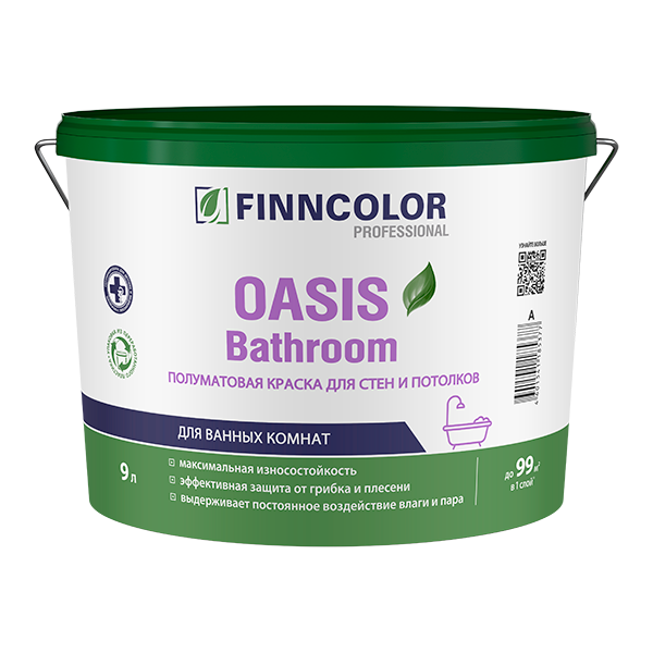 Краска Finncolor OASIS BATHROOM влагостойкая моющаяся база А (белая) 9л