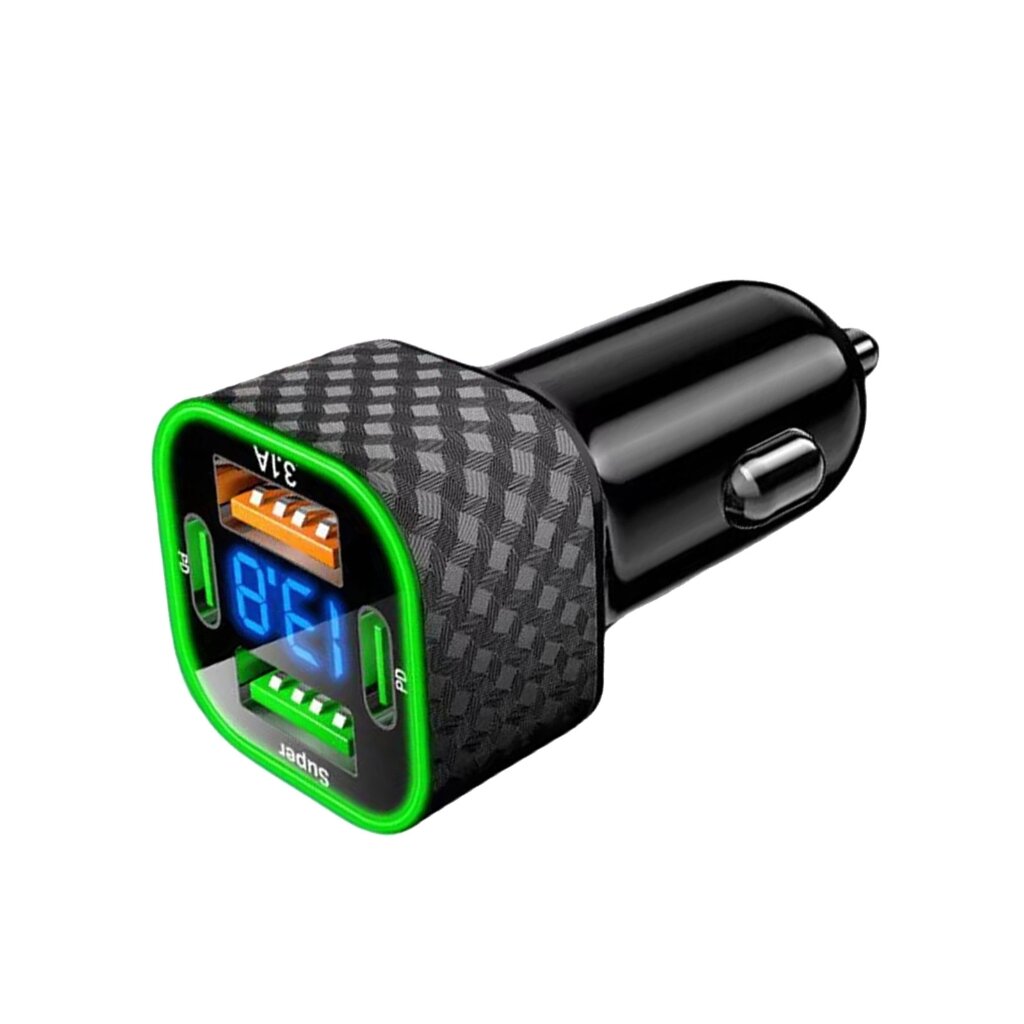 4-Портовые Сверхбыстрые Автомобильные Зарядные устройства с Цифровым дисплеем Зарядные Устройства Высокой мощности мощностью 380 Вт USB-Зарядные устройства PD Компактного дизайна для транспортных средств