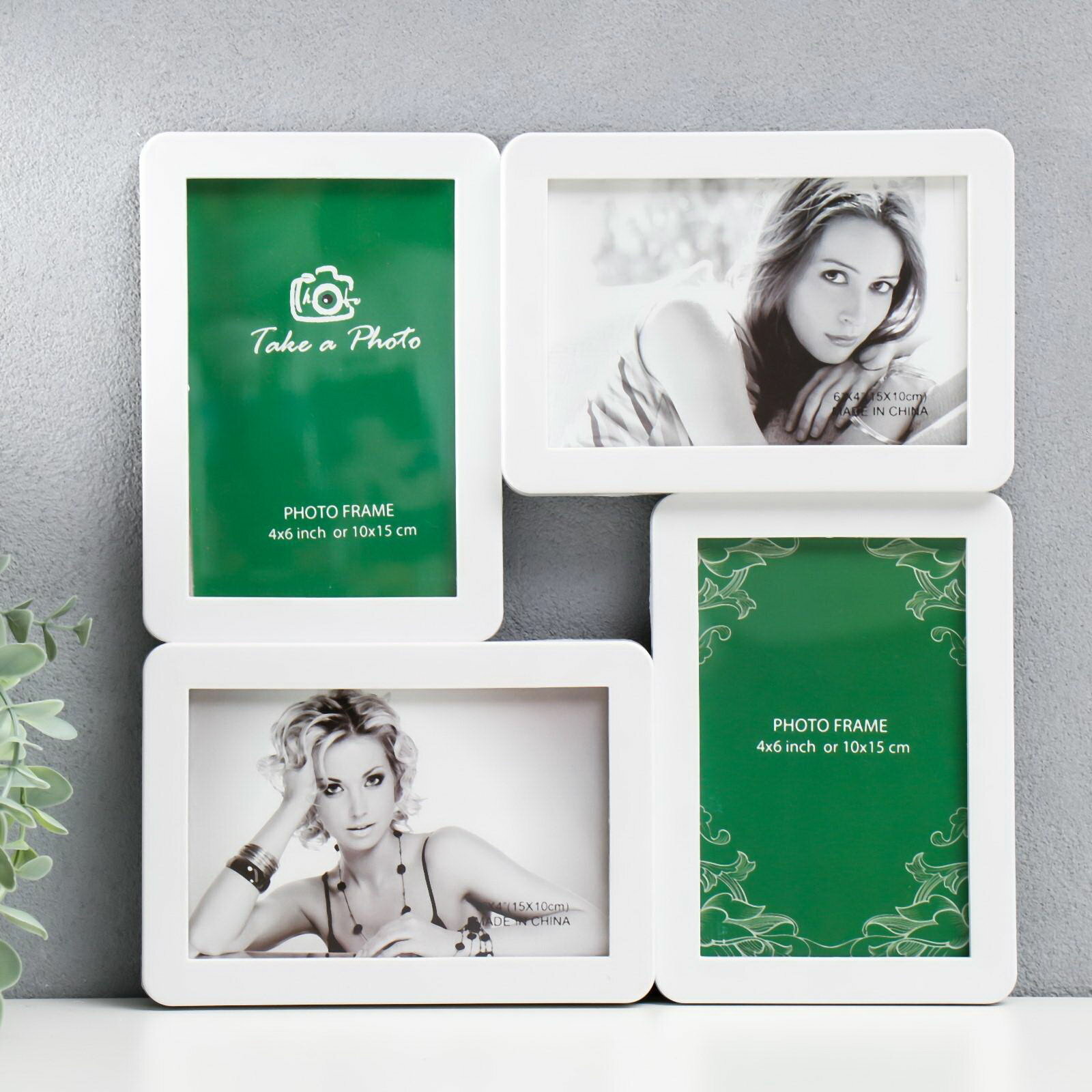 Фоторамка - коллаж на 4 фото 10x15 см "Плавные линии", белая, 29x29 см