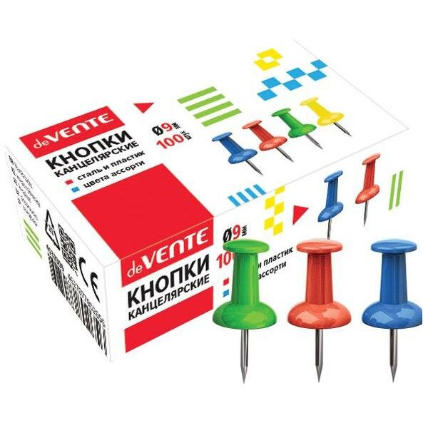 Кнопки-гвоздики " deVente " 9мм 100шт, силовые, цветные, количество: 10 упаковок