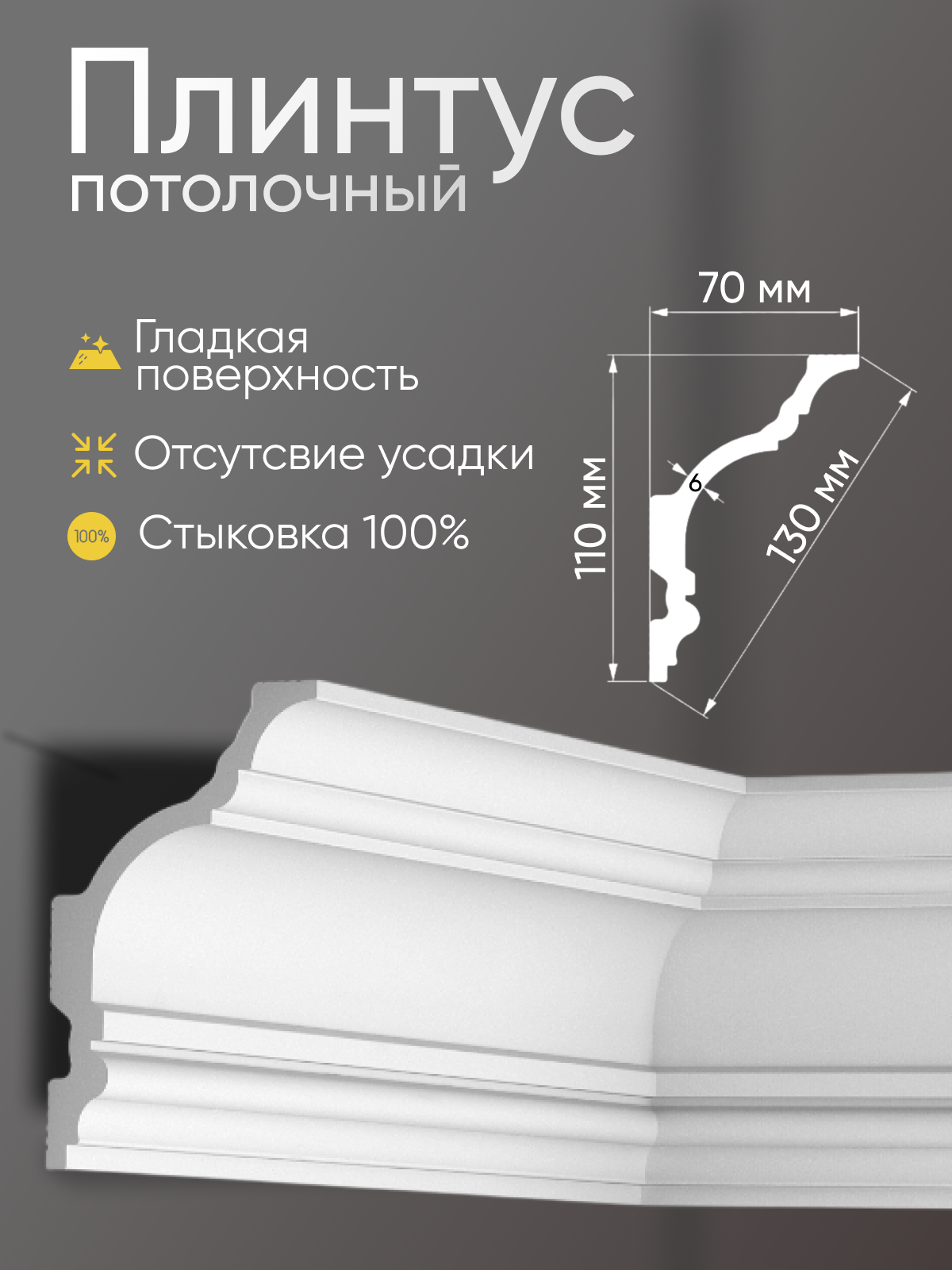 Плинтус потолочный GP121- 16 шт 2 метра, белый, полистирол GLANZEPOL