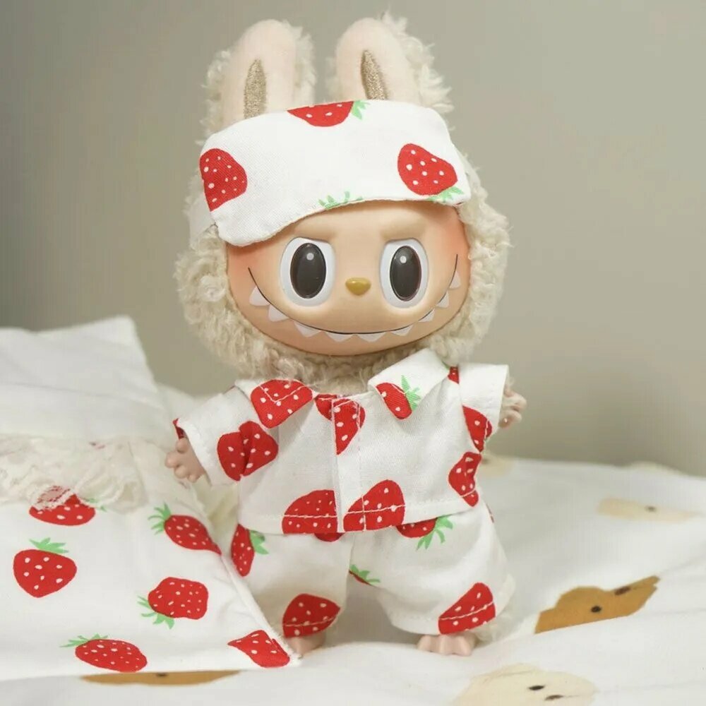 Комплект: пижама с милым фруктовым принтом, маска, одеяло и подушка для куклы Лабубу, без куклы