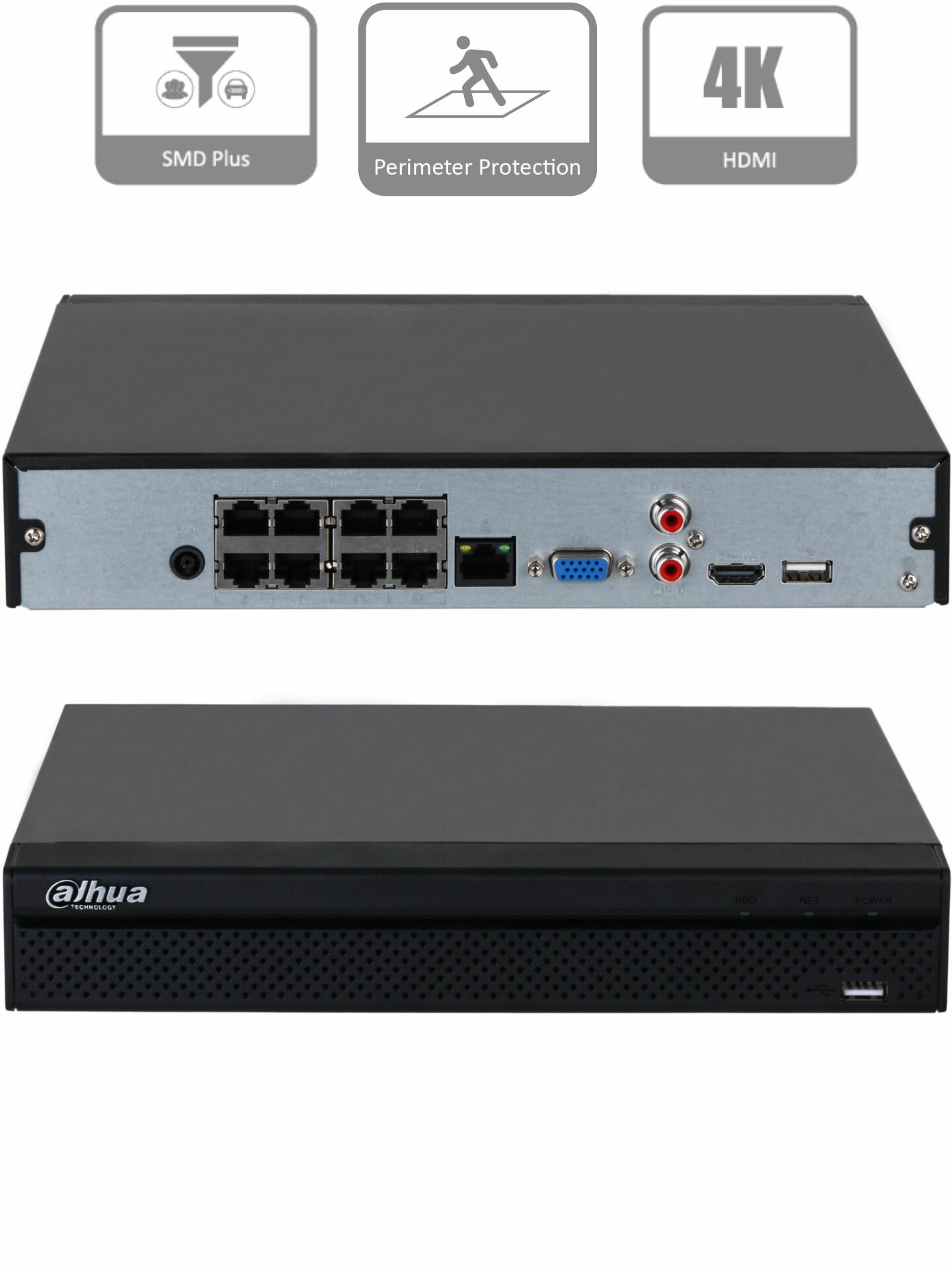 Dahua DH-NVR2108HS-8P-4KS3 - 8 канальный видеорегистратор IP для камер видеонаблюдения, NVR регистратор сетевой, 4K, 1 HDD, 8 PoE, H.265+