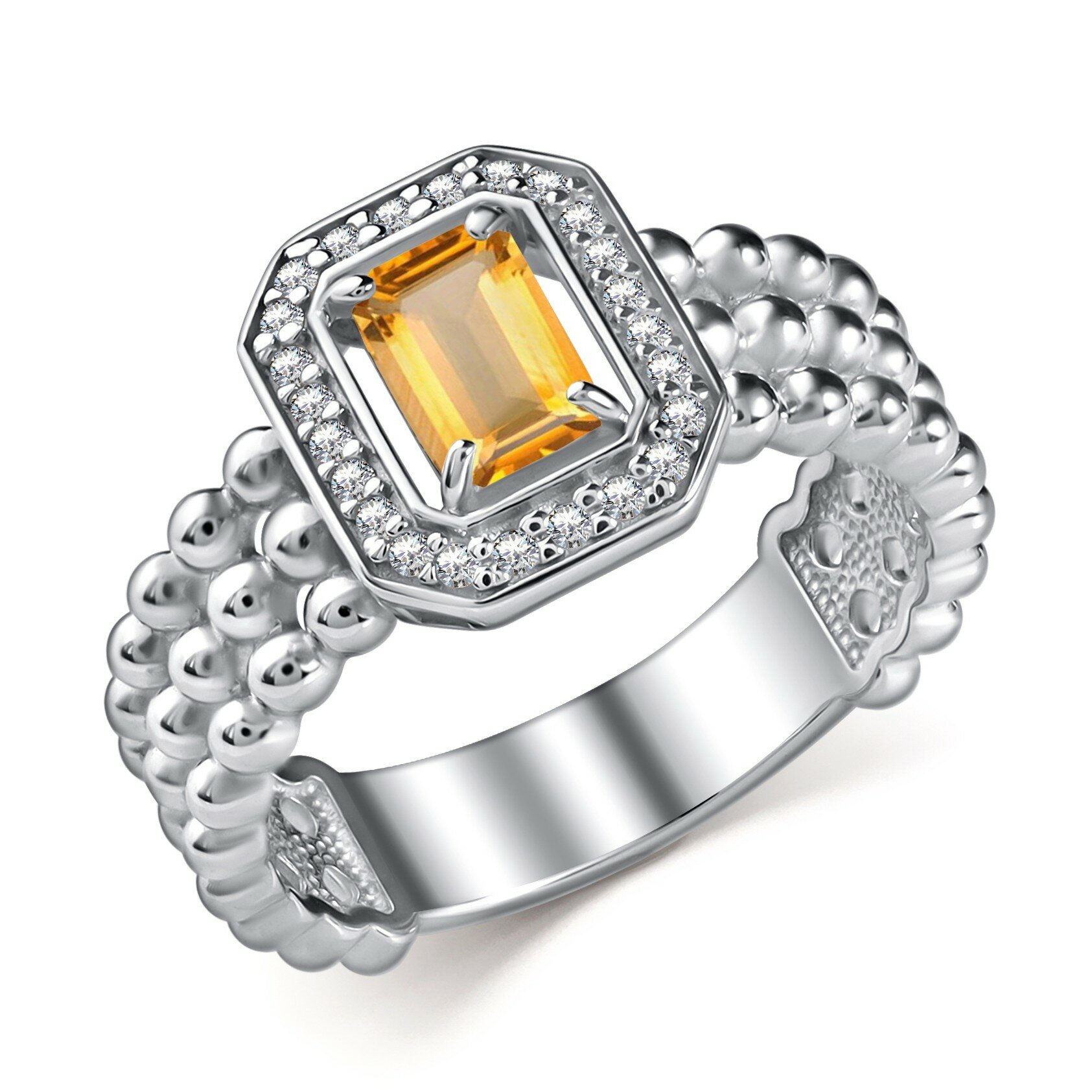 Кольцо, серебро, 925 проба, фианит, цитрин