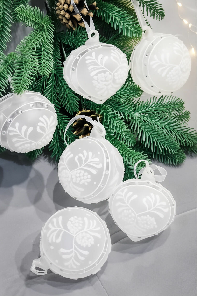 Набор ёлочных шаров алансонское кружево, стекло, 8 см, 6 шт, Winter Deco 4060307