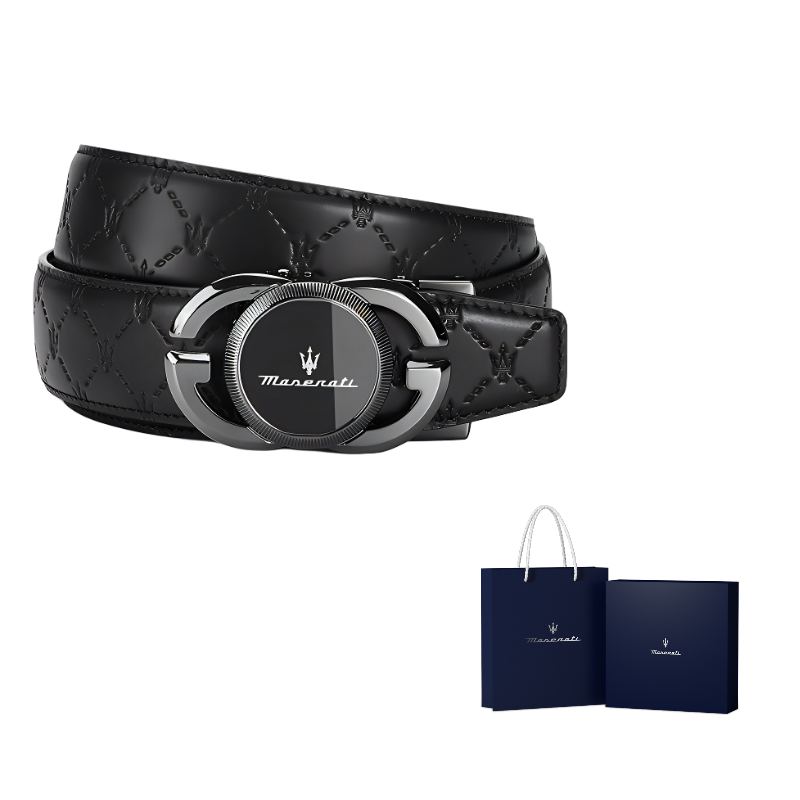 Maserati Top Grain Cow Leather Belt Men's Gunmetal 3.5cm Automatic Buckle Belt 120cm