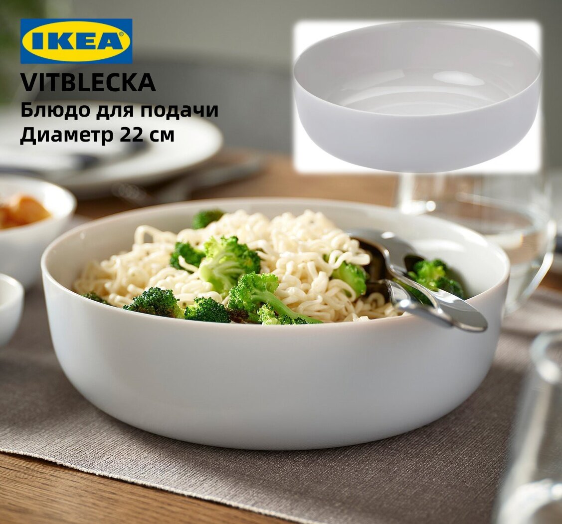 Тарелка для подачи 22 см, светло-серая, IKEA VITBLECKA