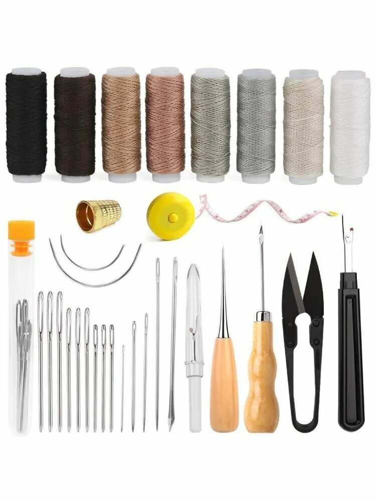 Швейный набор для ремонта кожи: шилы, иглы, нитки для обуви, диванов, мягкой мебели
