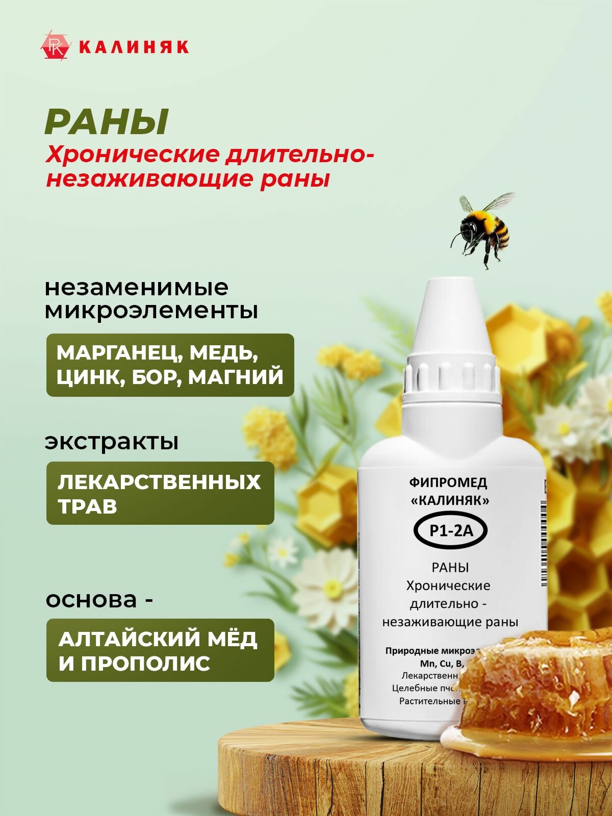 Фипромед Калиняк Р1-2А, Раны, Хронические длительно незаживающие раны, 50 мл