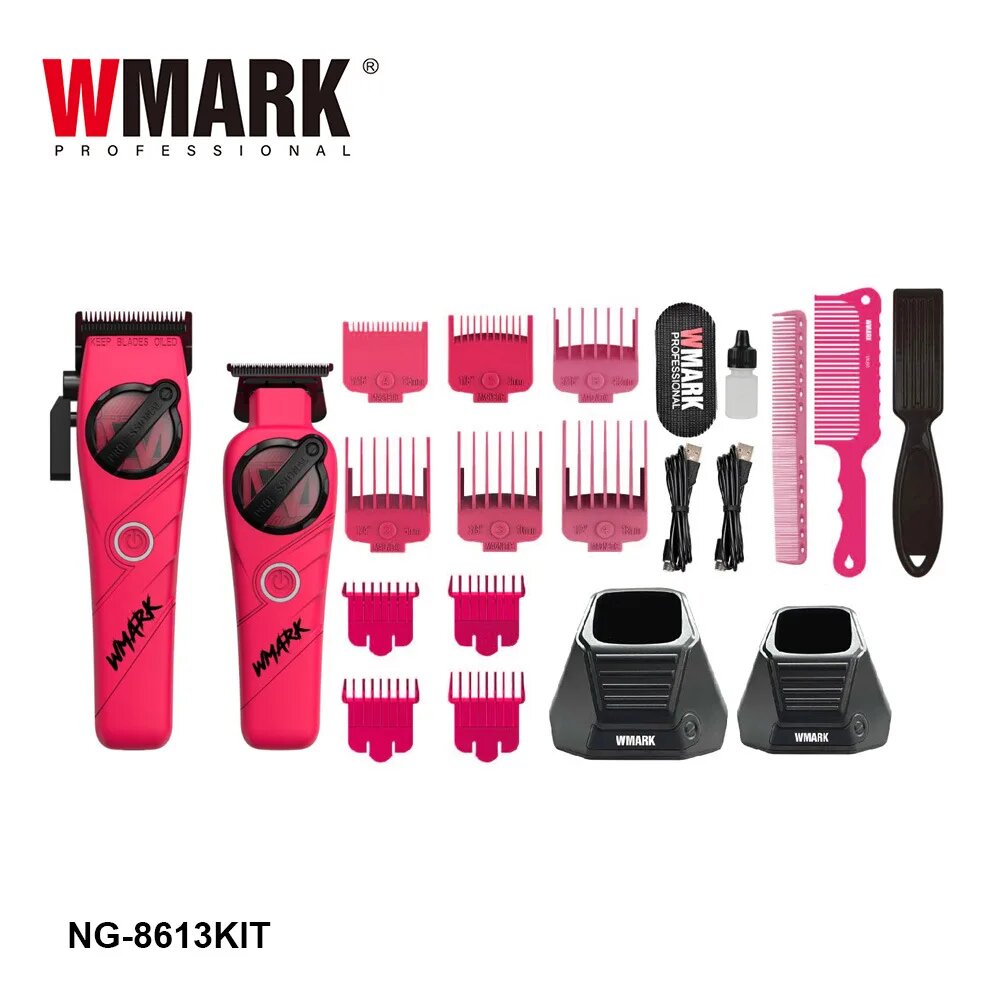 WMARK NG-8613C аккумуляторная машинка для стрижки волос 8613 kit Pink
