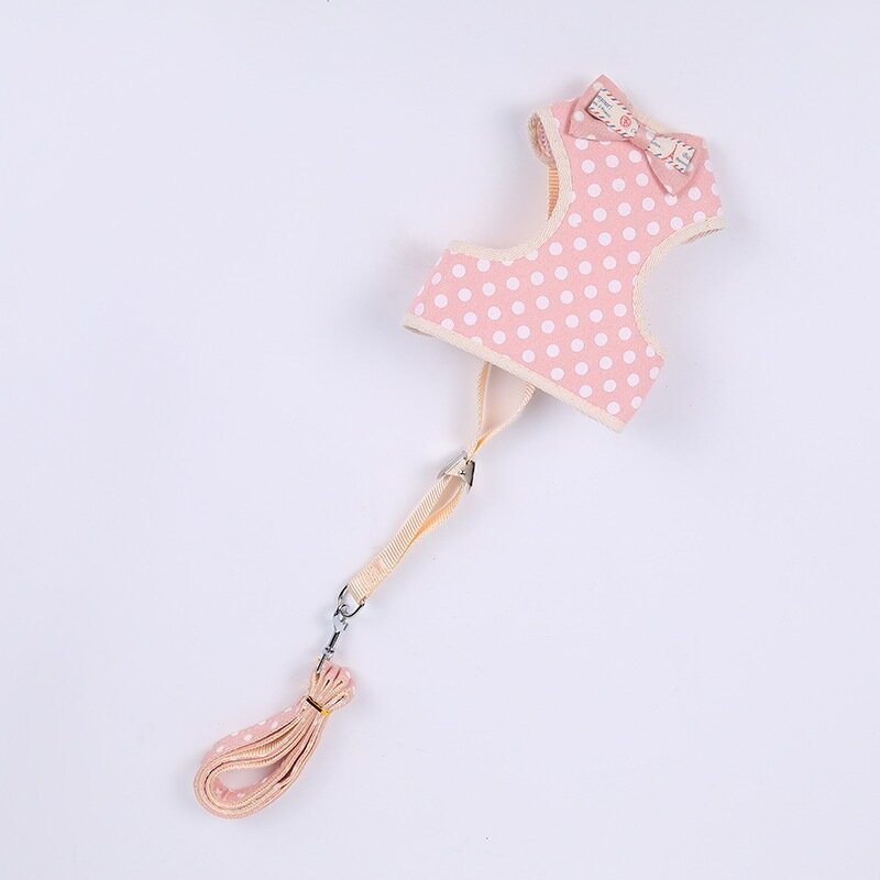 Фабрика Прямые поставки ПЭТ поводок корейский лук ПЭТ нагрудный ремень жилет кошка собака поводок Розовые точки_S