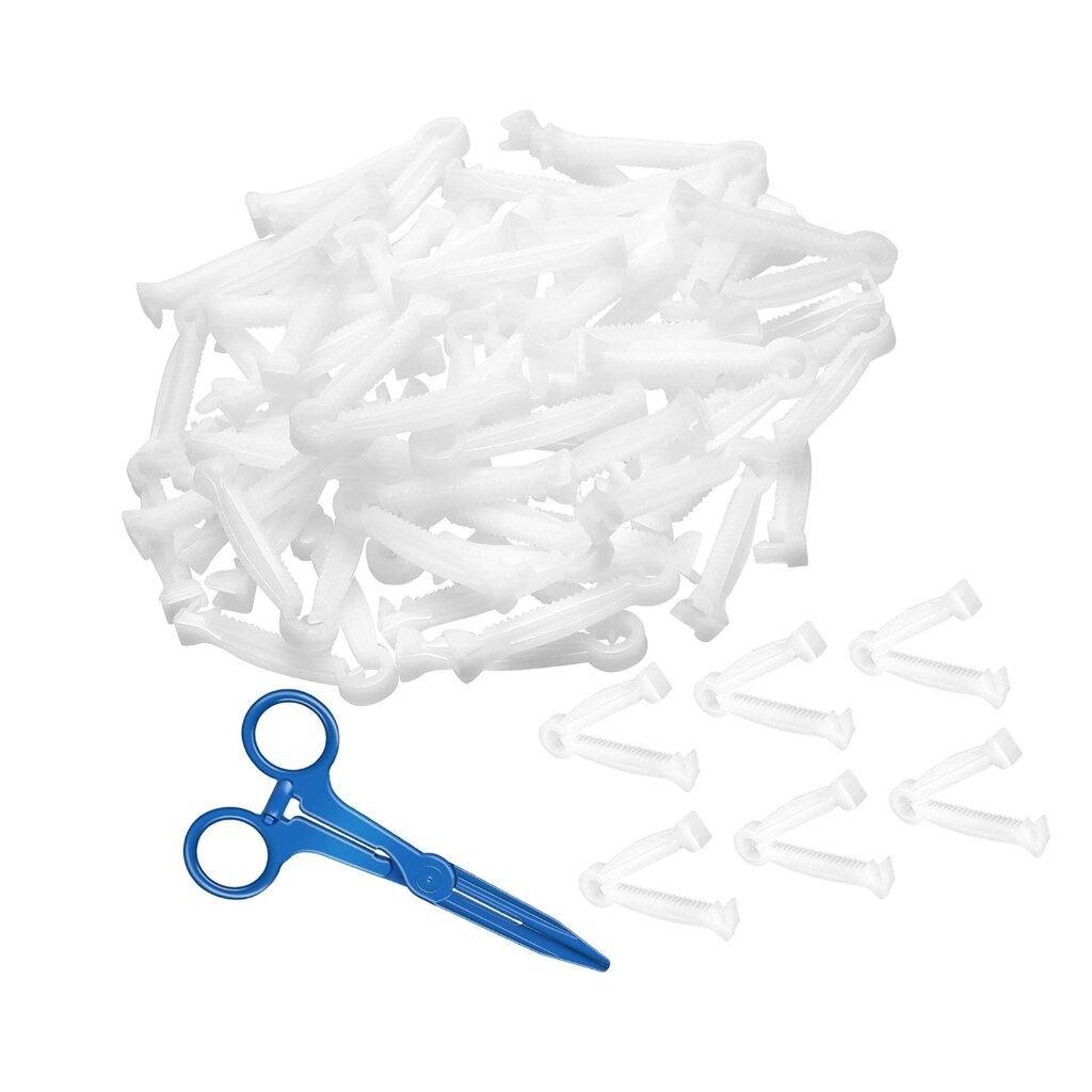 100 белых одноразовых зажимов для пуповины и гемостатические щипцы для родов животных