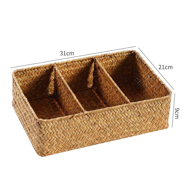 Коробка для хранения из ротанга KENS оранжевая 31x21x9см 3 отделения для спальни и стола
