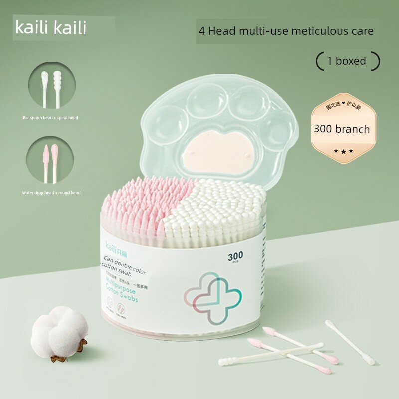 Детские ватные палочки Kaili, специально для новорожденных, двусторонние для чистки носа и ушей, ультратонкие ватные