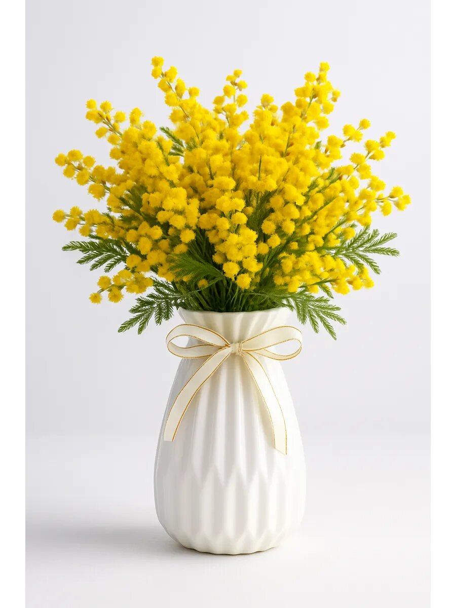 Ваза для цветов и сухоцветов, керамика, глянцевая белая, 16 см