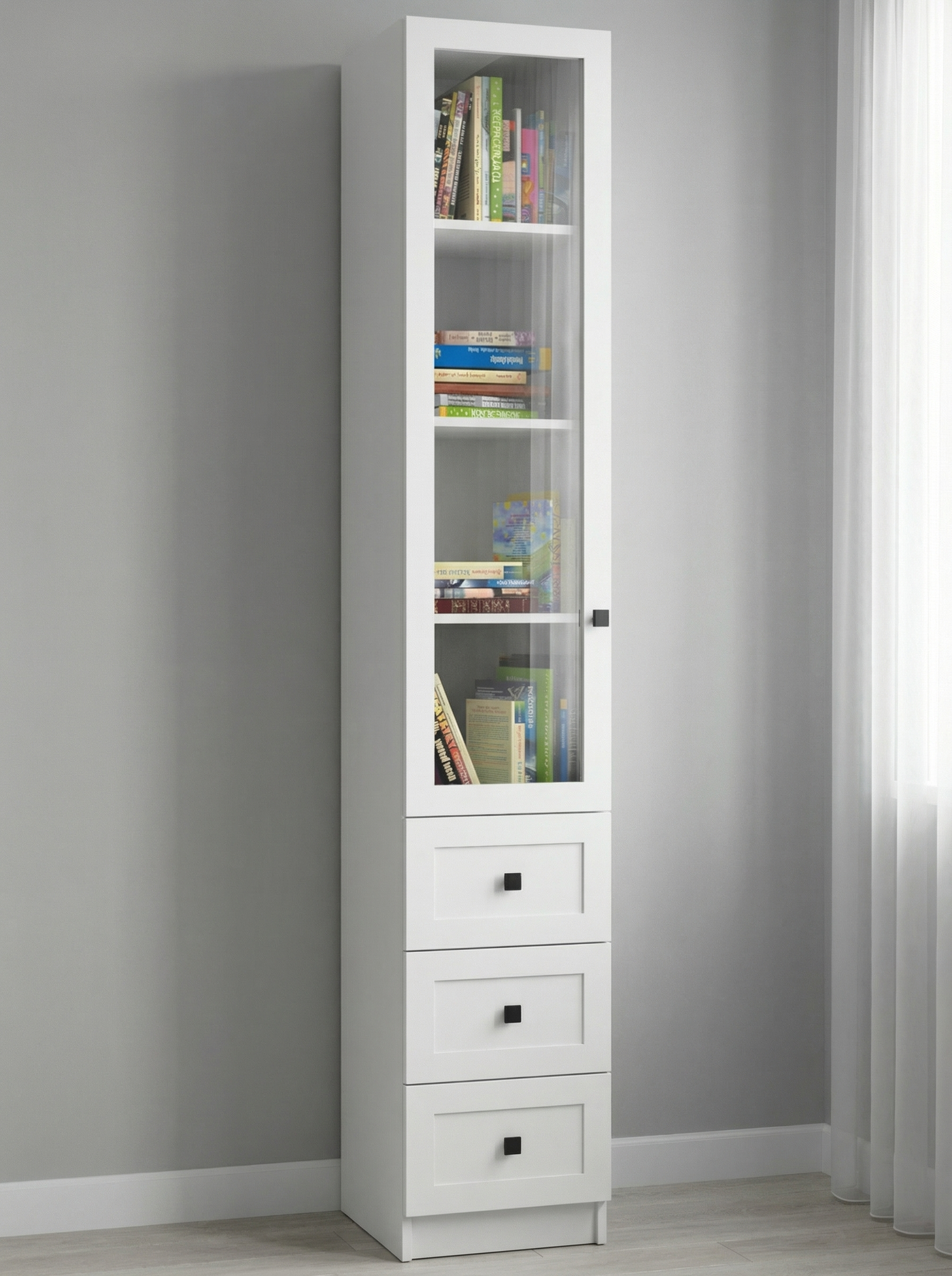 Шкаф-пенал книжный Вита 1-5 с 3 ящиками, ШхГхВ: 34х38х210 см, белый